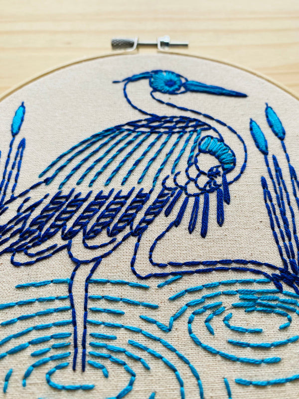 Blue Heron Hand Embroidery Kit - Stitched Modern
