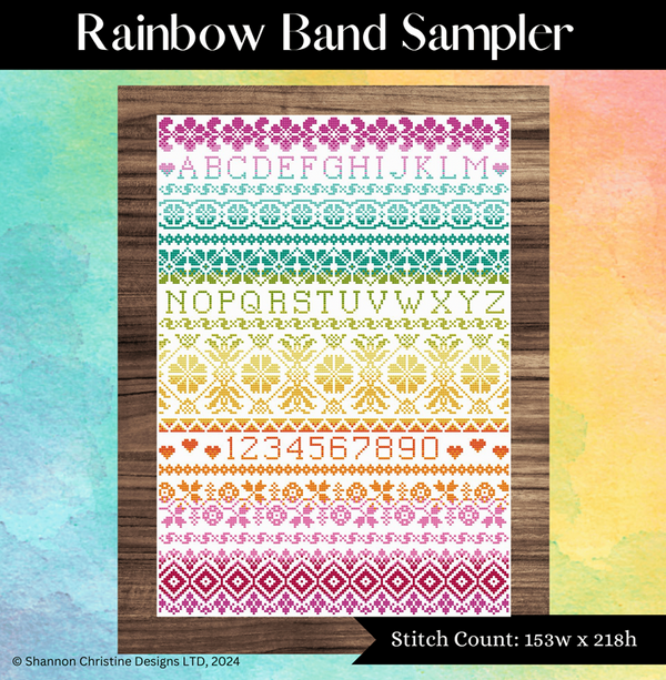 Rainbow Band Sampler Cross Stitch Pattern - Stitched Modern
