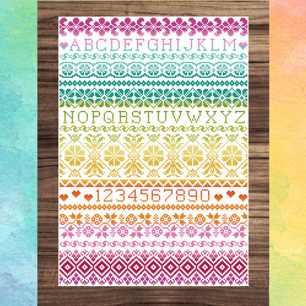 Rainbow Band Sampler Cross Stitch Pattern - Stitched Modern