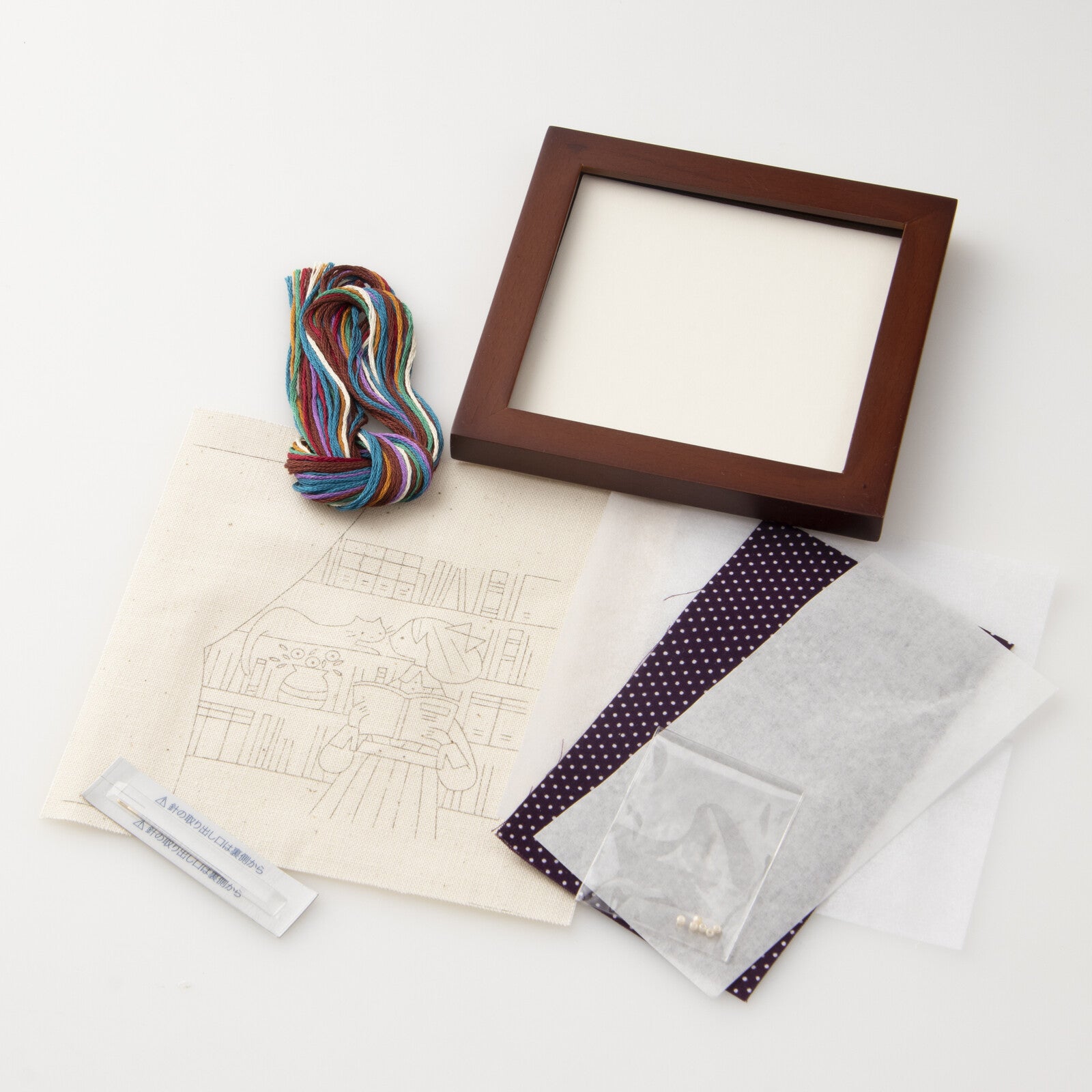 Hand Embroidery Kit - Everyday Life With Cats: Bookshelf - Stitched Modern
