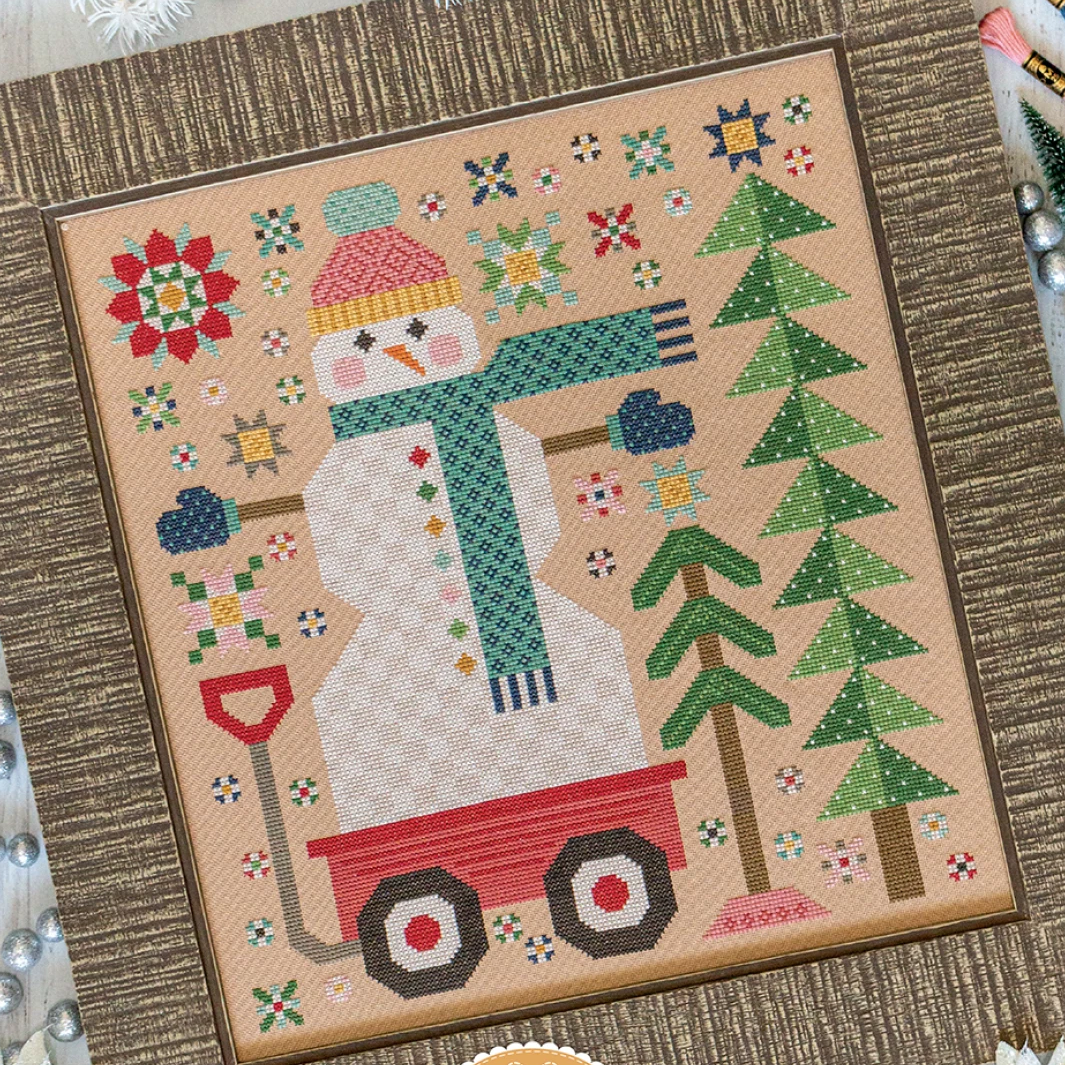 Quilted Snowman Cross Stitch Pattern - Stitched Modern