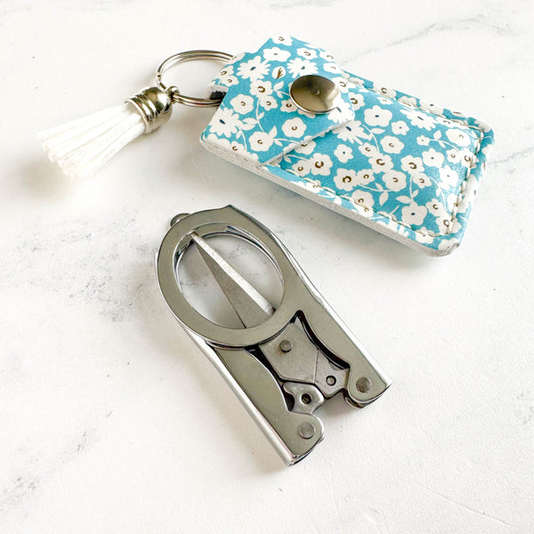 Folding Scissors with Leather Pouch - Spring Gardens - Stitched Modern