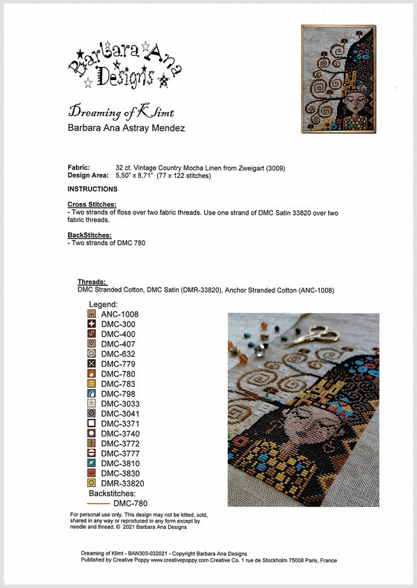 Dreaming of Klimt Cross Stitch Pattern - Stitched Modern